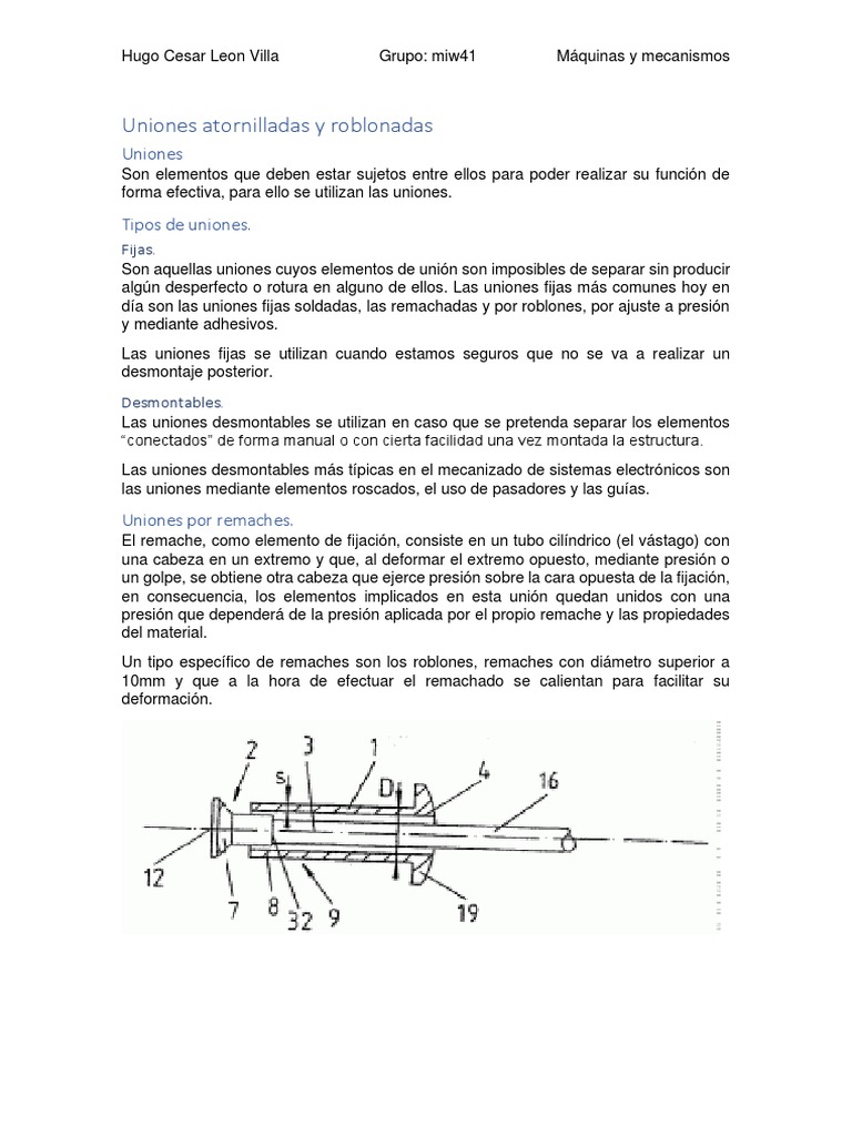 Uniones Atornilladas y Roblonadas PDF | PDF | Remache | Tornillo