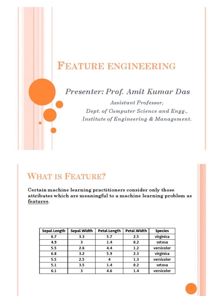 Eature Engineering: Presenter: Prof. Amit Kumar Das | PDF | Statistical Classification ...