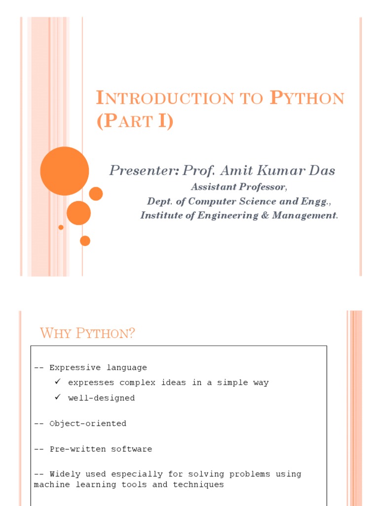 Introduction To Python (Part I) | PDF | Python (Programming Language ...