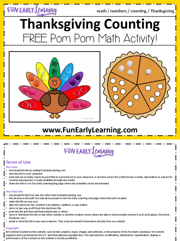 Thanksgiving Counting: FREE Pom Pom Math Activity! | PDF | Websites ...