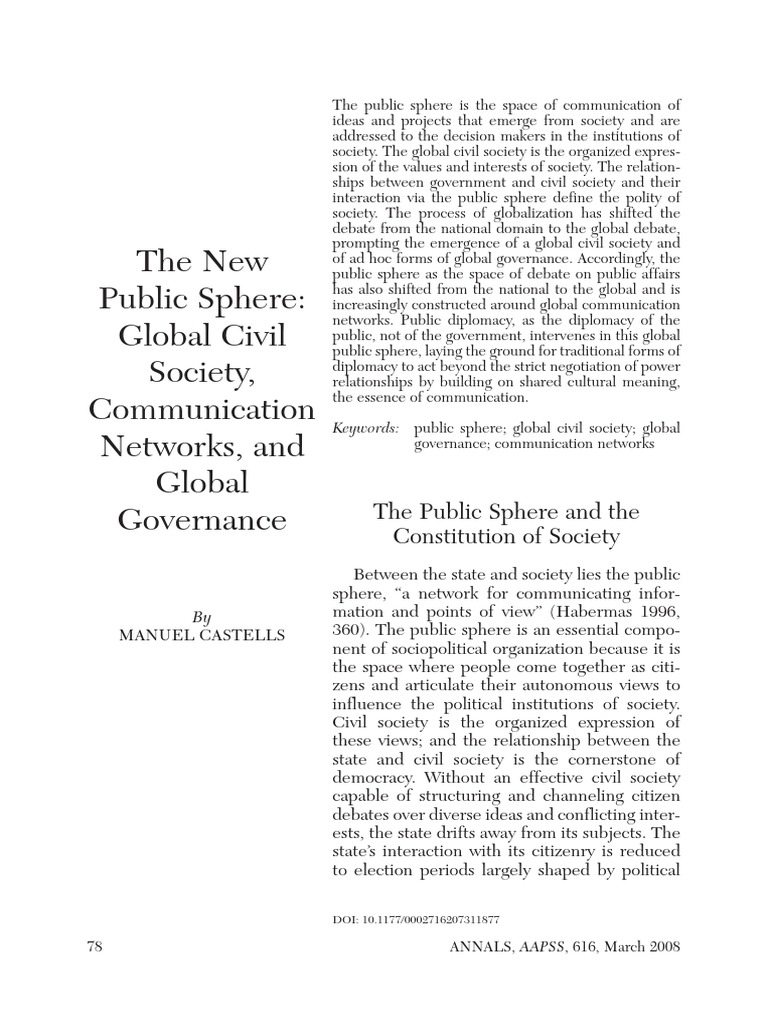 Castells - The New Public Sphere | PDF | Global Governance | Public Sphere