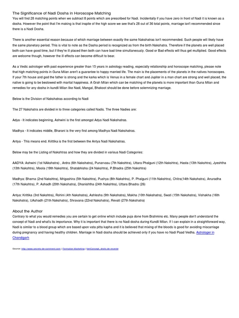 The Significance of Nadi Dosha in Horoscope Matching | PDF | Planets In Astrology | Horoscope