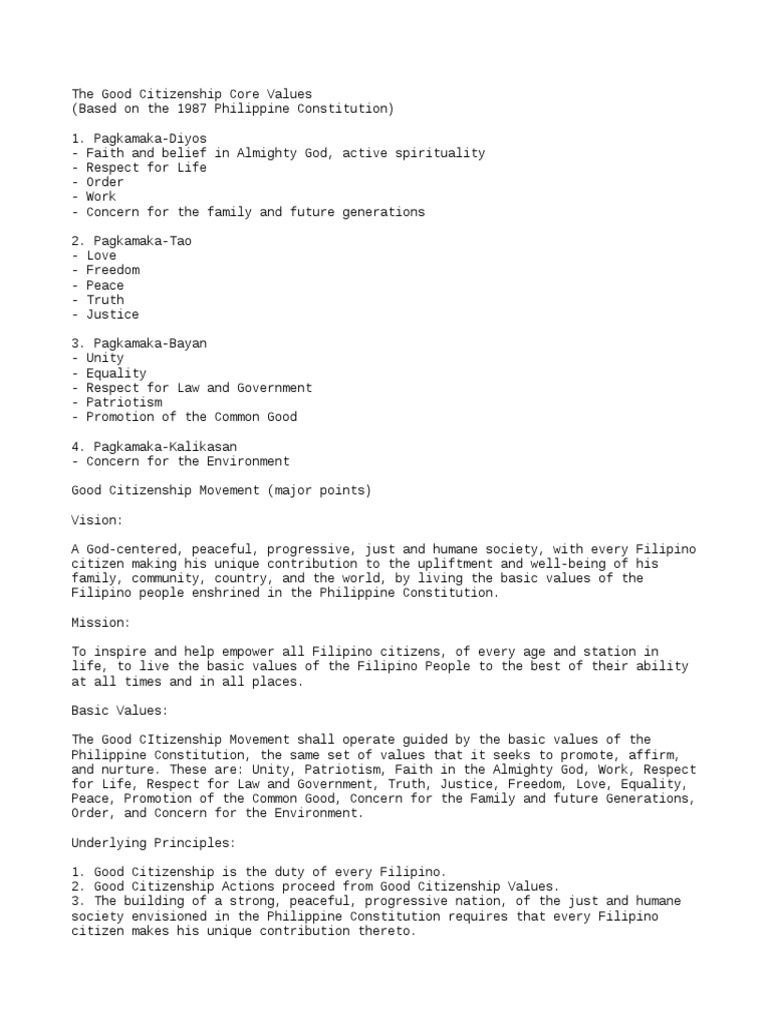 The Philippines' Good Citizenship Core Values | PDF