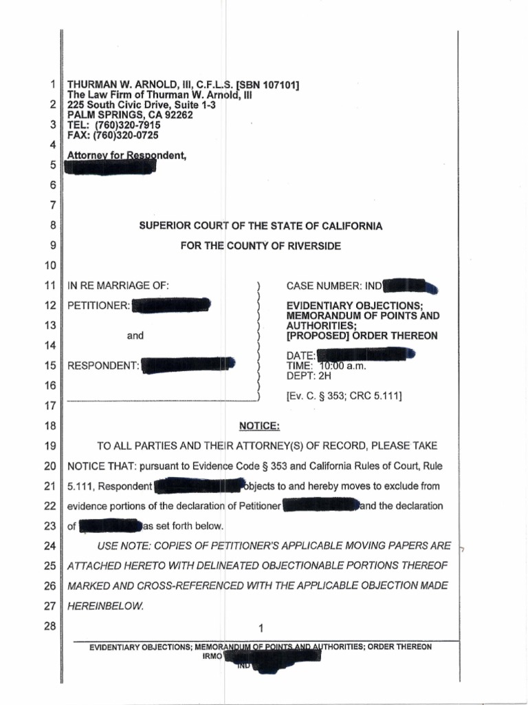 Sample Format For Evidentiary Objections | PDF | Attorney's Fee | Child ...