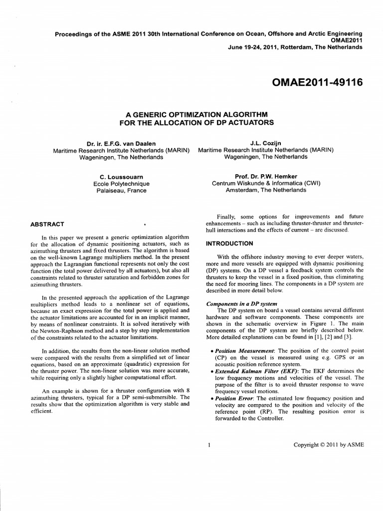 A Generic Optimization Algorithm For The Allocation of DP Actuators ...