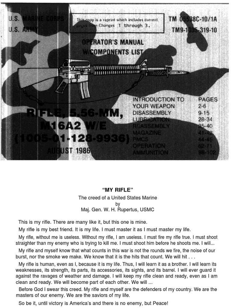 Rifle, 5.56MM, M16A2 Field Manual | PDF | Rifle | Gun Barrel