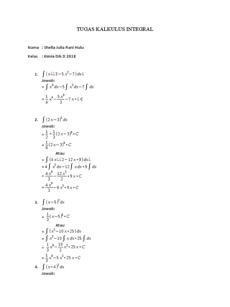 Tugas Kalkulus Integral Shella 1 Pdf