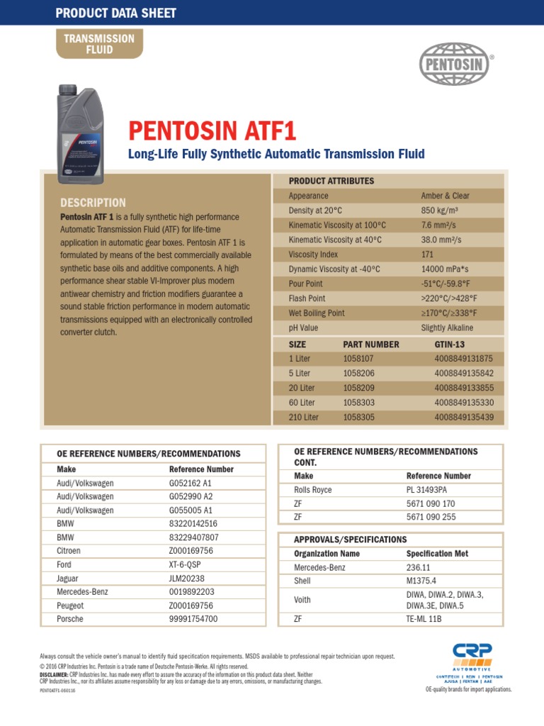 Pentosin ATF1 PDF | PDF | Automatic Transmission | Transmission (Mechanics)