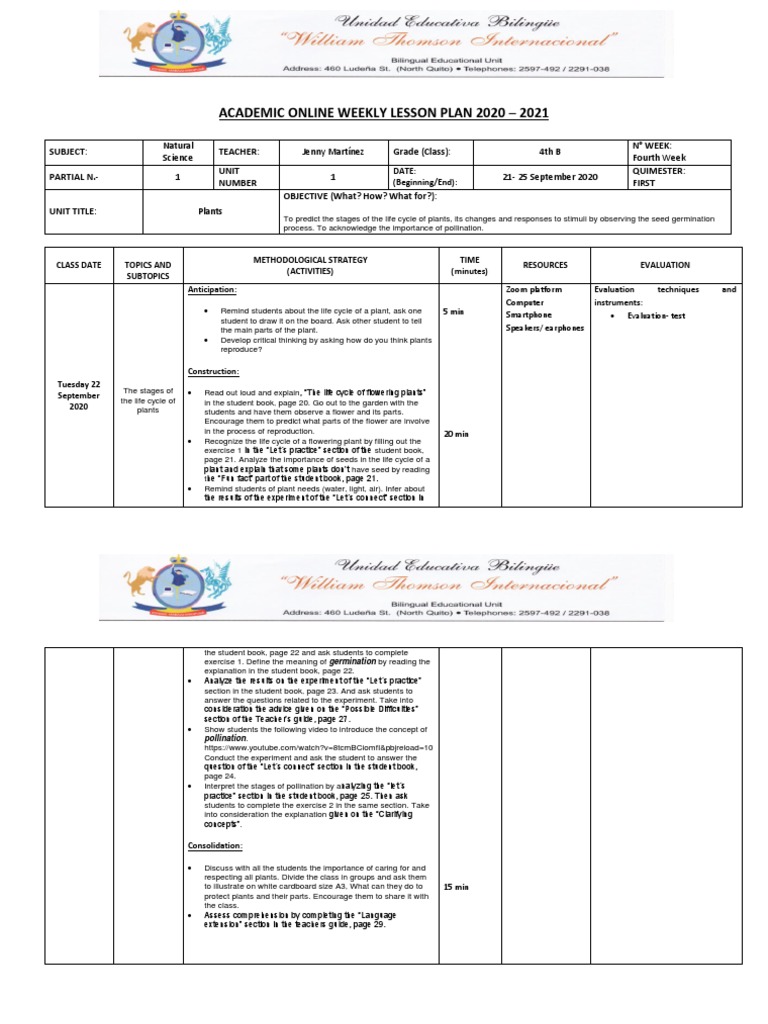 4th EGB Natural Science Week Planning 4 | PDF | Reading Comprehension ...