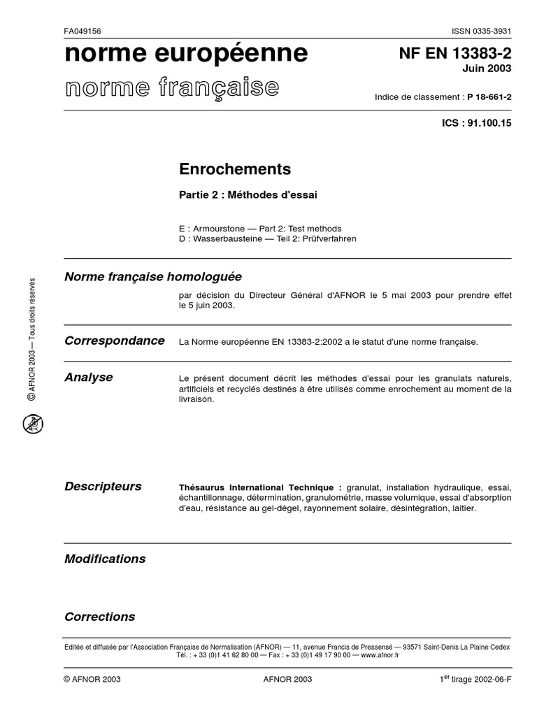 NF en 13383-2 | PDF | Échantillonnage (signal) | Science