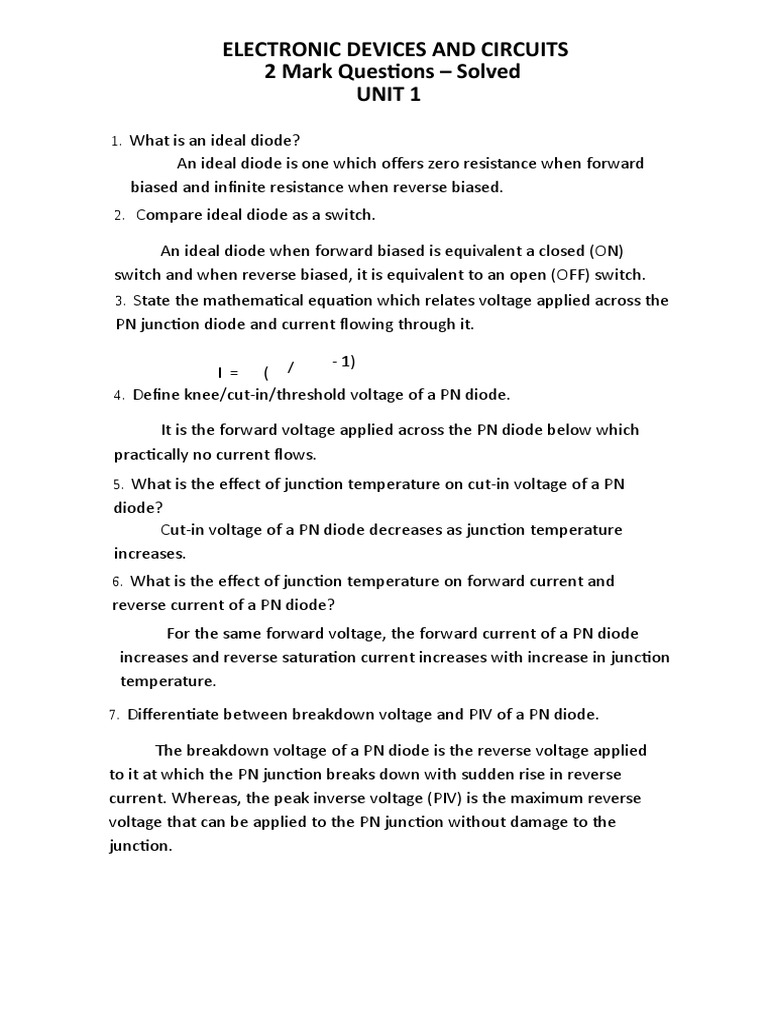 EDC 2 Marks All Five Units | PDF | Field Effect Transistor | Rectifier