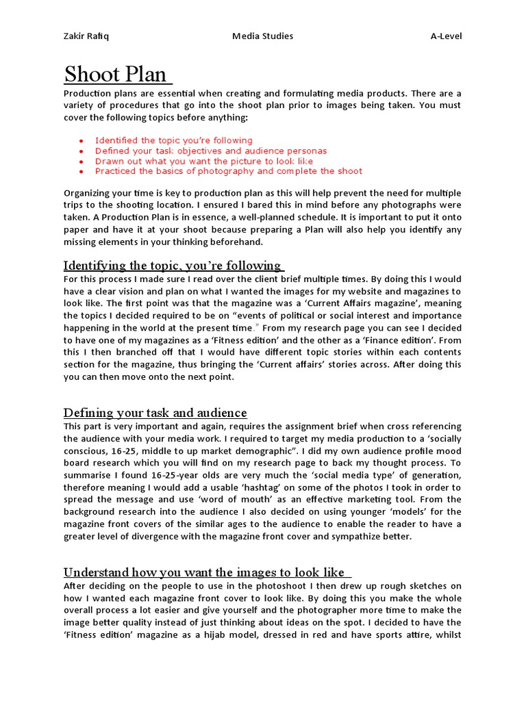 Shoot Plan | Download Free PDF | Magazines | Communication