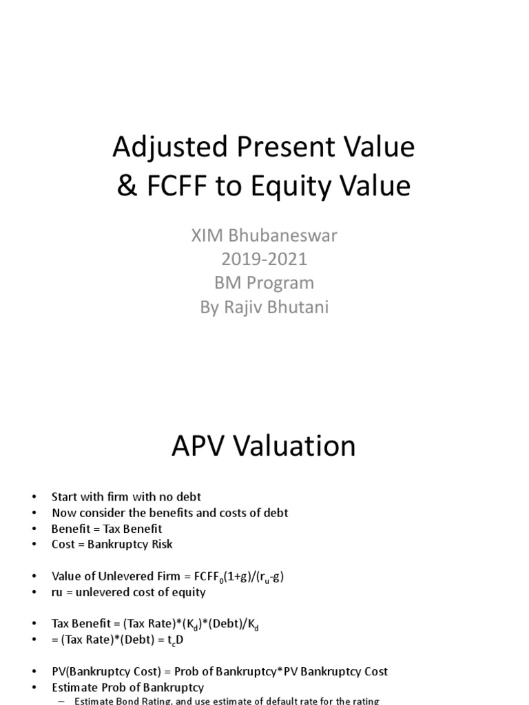 Adjusted Present Value & FCFF To Equity Value: XIM Bhubaneswar 2019 ...
