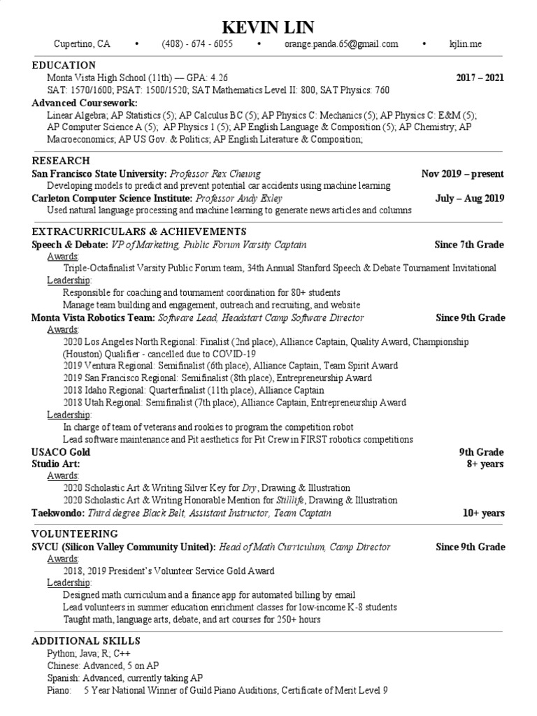Resume Updated 9 20 20 | PDF | Advanced Placement | Sat
