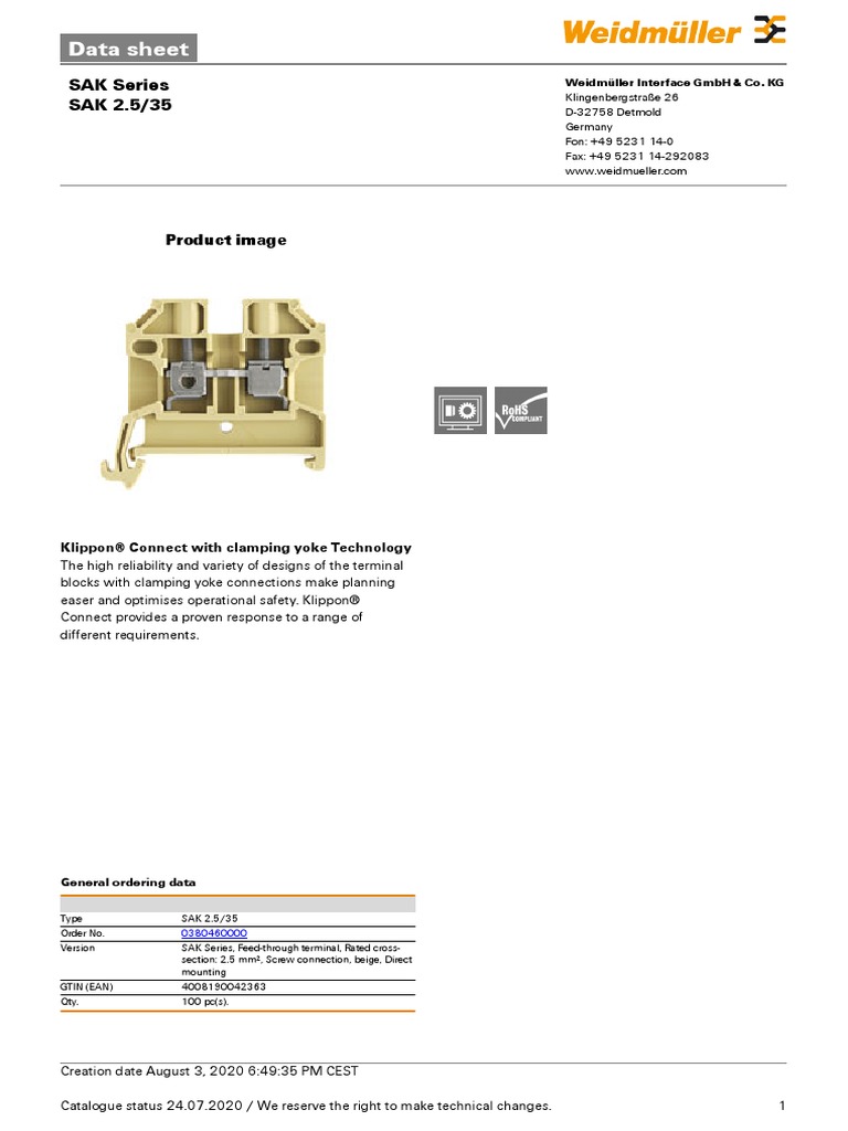 Data Sheet: SAK Series SAK 2.5/35 | PDF | Manufactured Goods ...