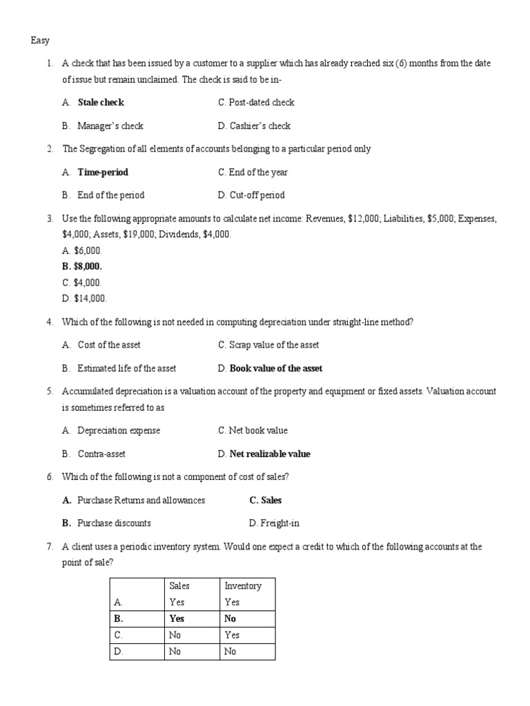 Basic Accounting Questionnaire | PDF | Depreciation | Equity (Finance)