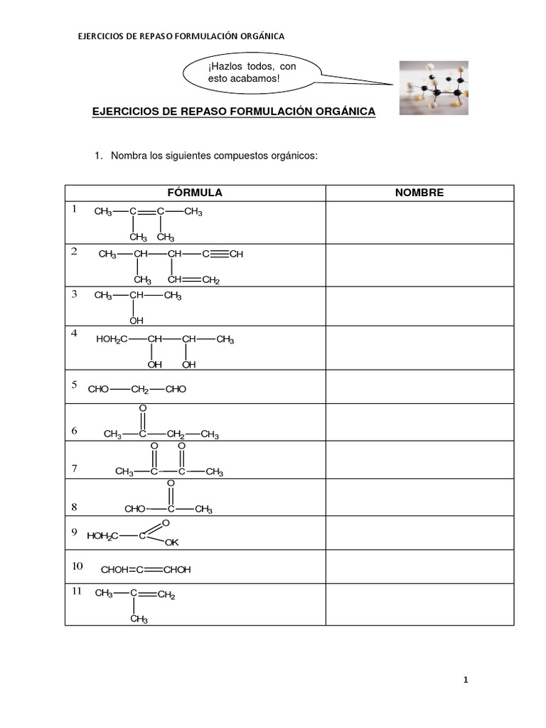 Ejercicios de Repaso Formulación Orgánica | PDF