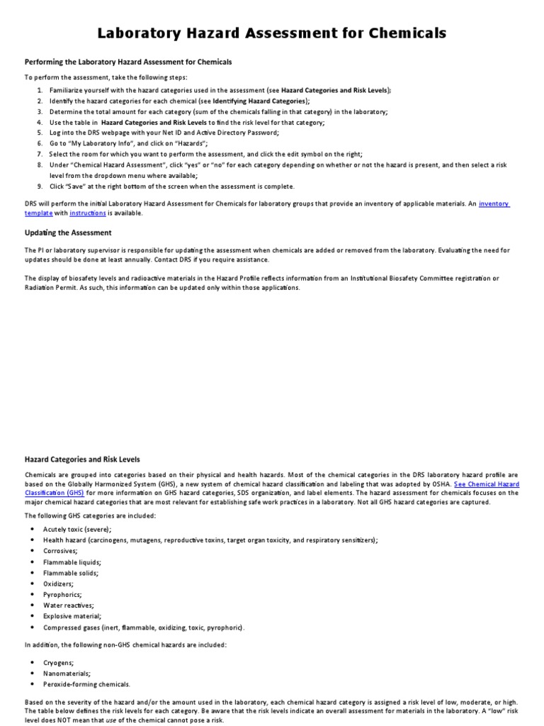 Performing The Laboratory Hazard Assessment For Chemicals | PDF ...