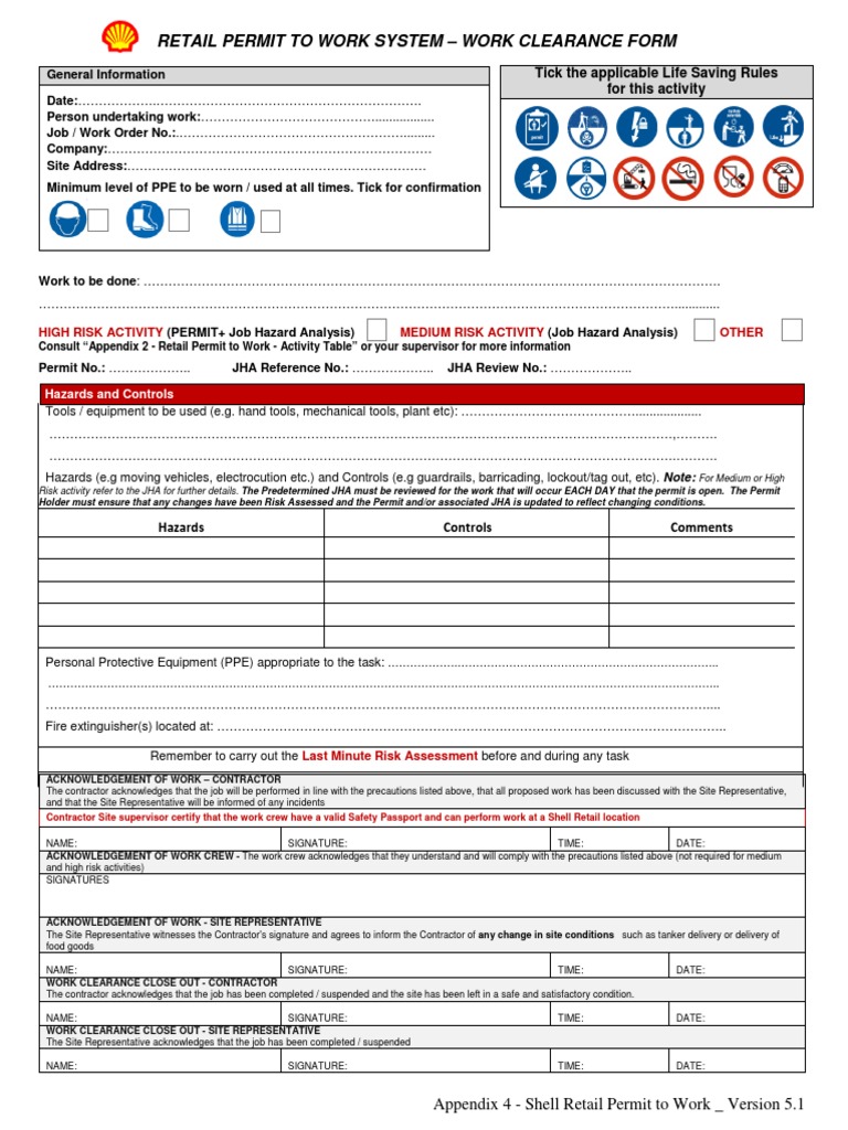 SHELL Retail Permit To Work System - 5 1 - Forms | PDF | Personal ...