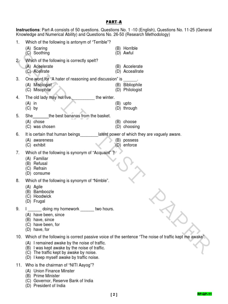 Sample Test Paper Sample Test Paper Sample Test Paper: Instructions ...