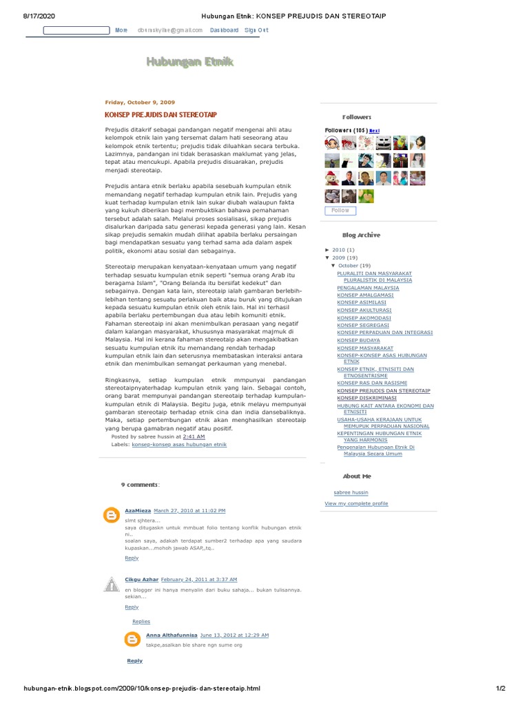 Prejudis dan Stereotaip Etnik | PDF