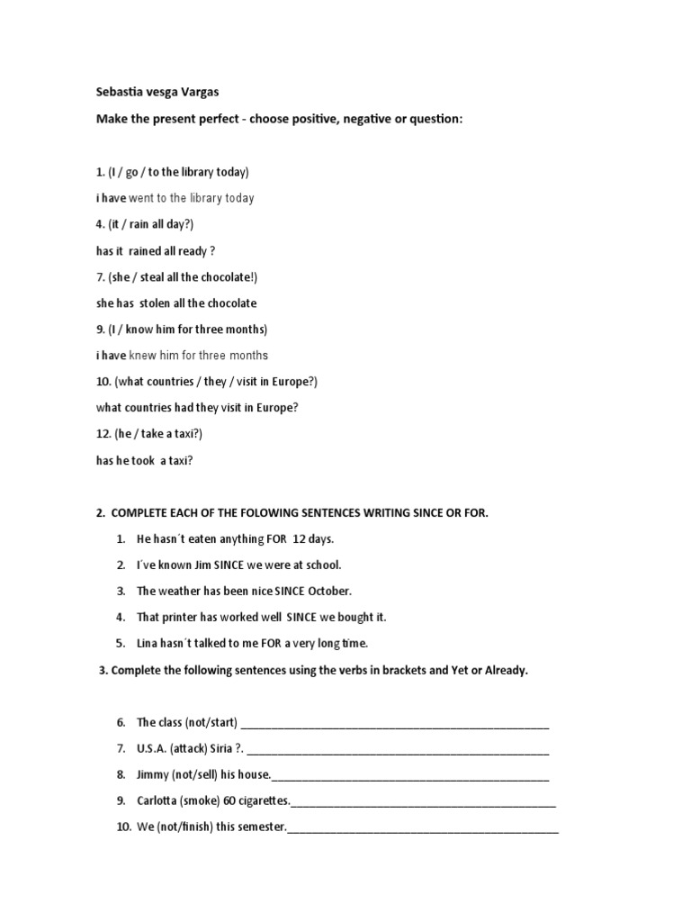 Present Perfect Quiz | PDF