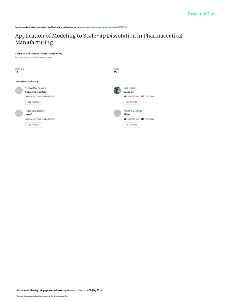 Application of Modeling To Scale-Up Dissolution in | PDF ...