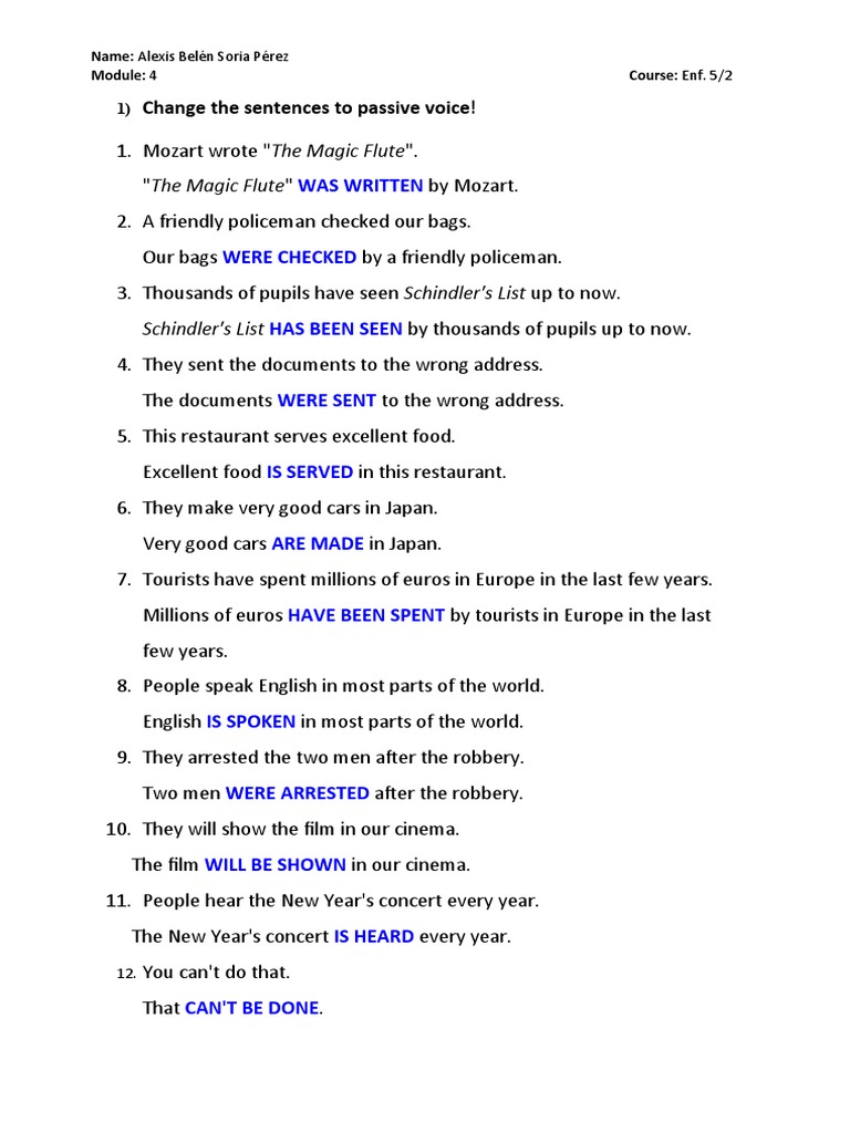 Passive Voice Transformation Exercises | PDF