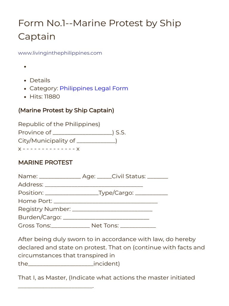 Form No.1--Marine Protest by Ship Captain _ Philippines Legal Form