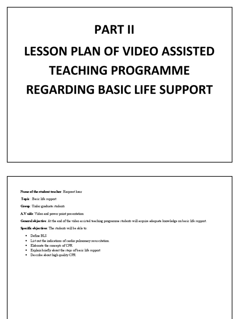 Lesson Plan of Video Assisted Teaching Programme Regarding Basic Life ...