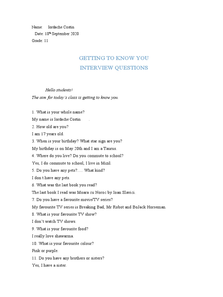 Getting To Know You Interview Questions | PDF | Learning