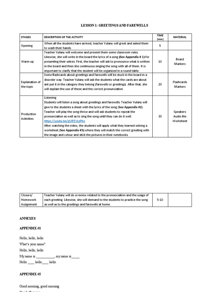 Lesson Plan on Greetings and Farewells: Introducing Common Expressions ...