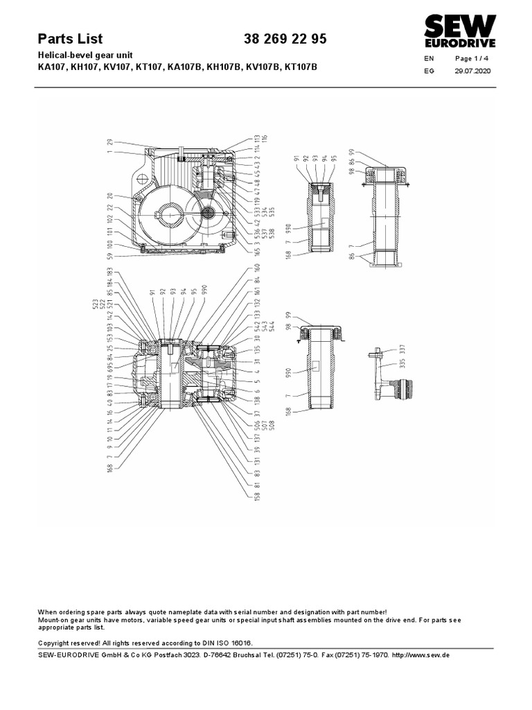 Parts List 38 269 22 95: Helical-Bevel Gear Unit KA107, KH107, KV107 ...