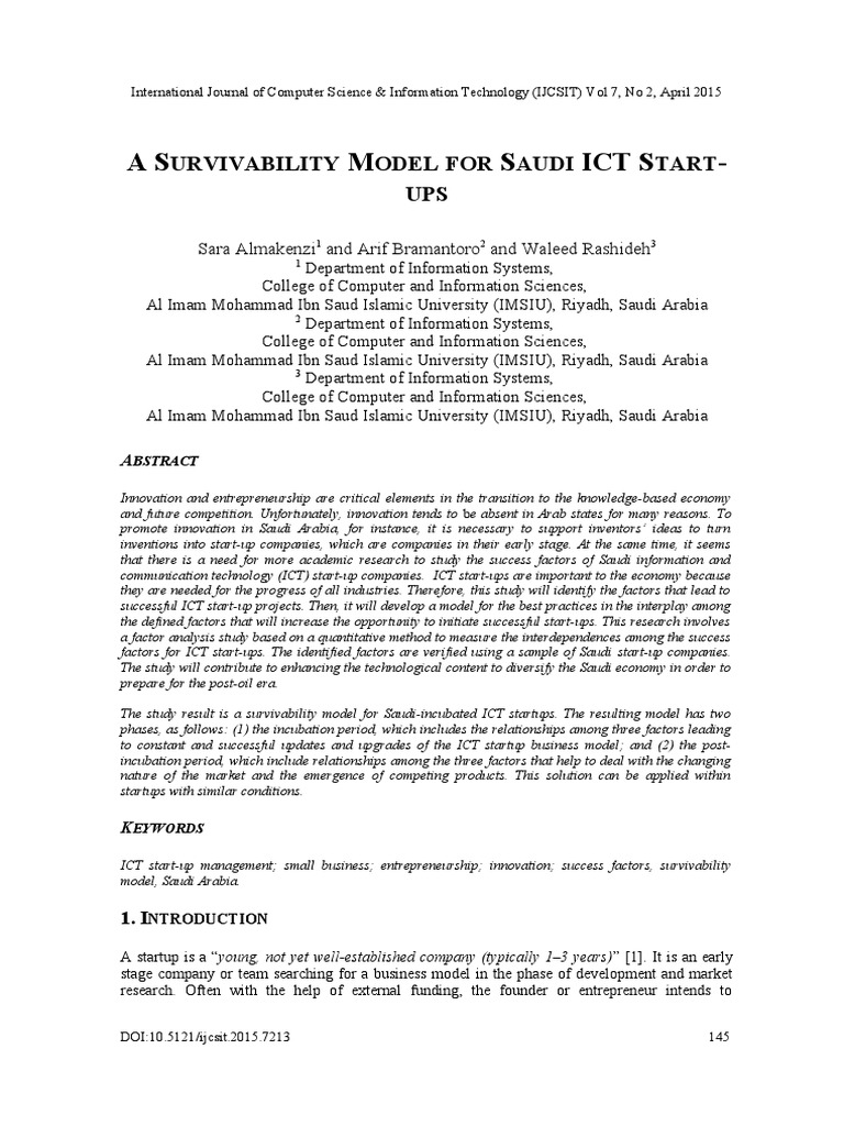 A Survivability Model For Saudi Ict Star | PDF | Lean Startup | Startup ...