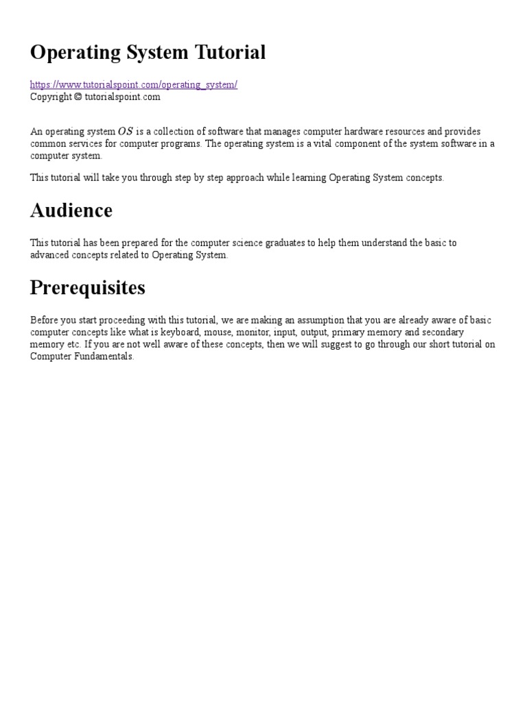 01 Operating System Tutorial Pdf Pdf
