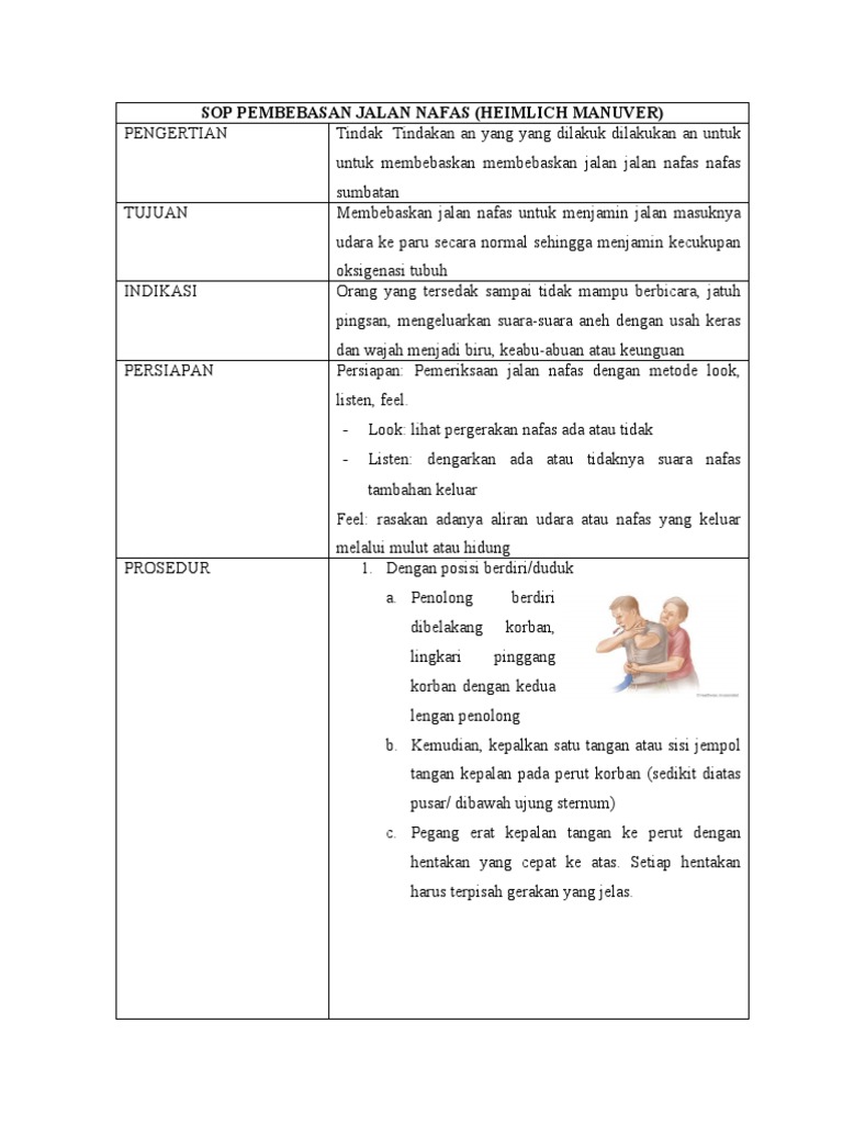 SOP Pembebasan Jalan Nafas Heimlich | PDF