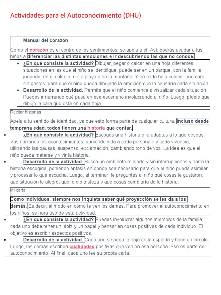 Actividades para El Autoconocimiento | PDF | Las emociones | Conceptos psicologicos