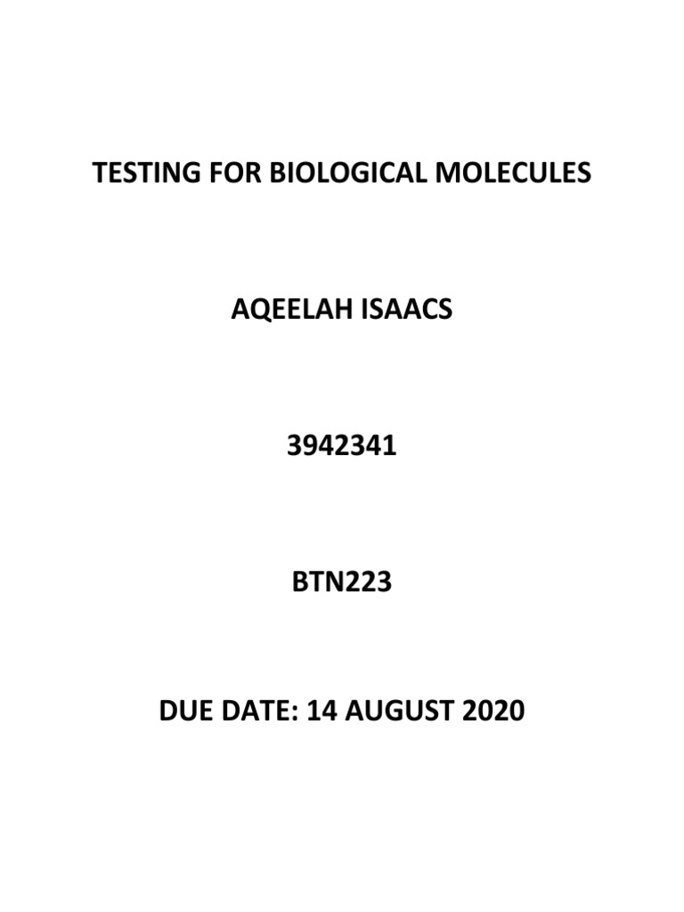 Chemical Tests for Biomolecules in Food | PDF | Biomolecules ...