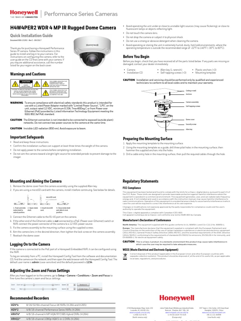 Performance Series Cameras: H4W4PER2 WDR 4 MP IR Rugged Dome Camera | PDF