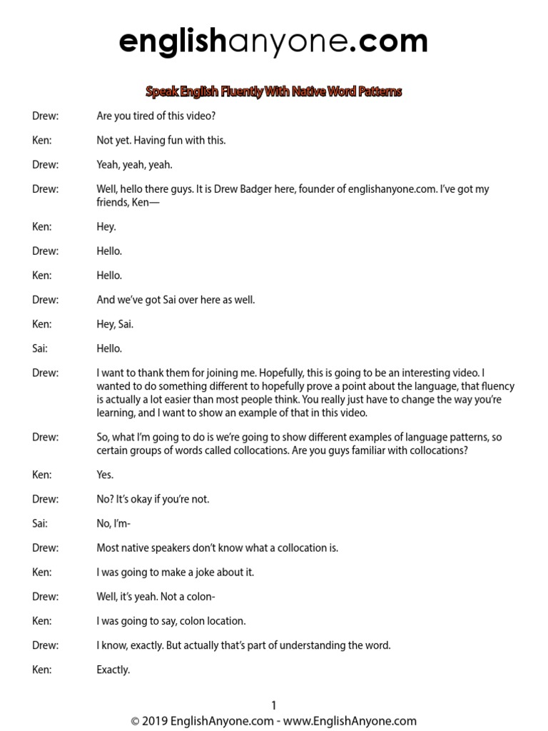 Speak English Fluently With Native Word Patterns | PDF | Fluency ...