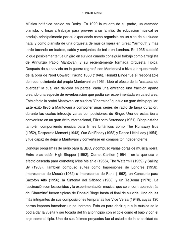 Ronald Binge | PDF | Las artes escénicas | Entretenimiento