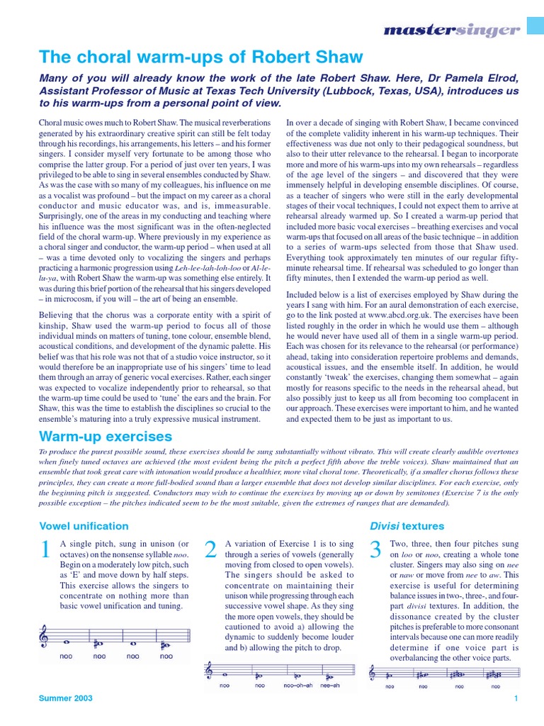 Robert Shaw Choral Warmups | PDF | Singing | Pitch (Music)