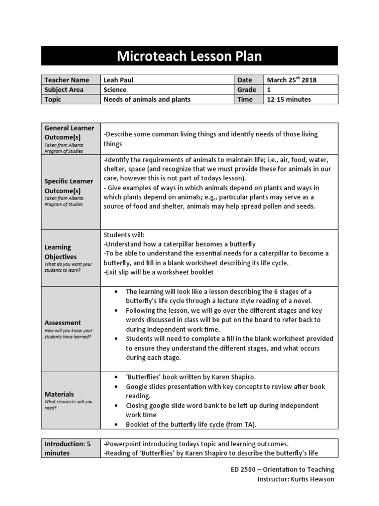 Microteach Lesson Plan Template | Download Free PDF | Lesson Plan ...