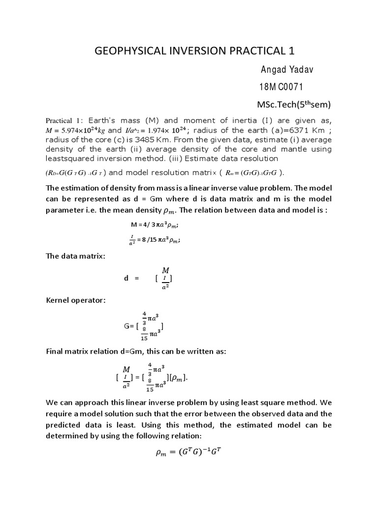 18MC0071... GI... Practical 1 PDF | PDF | Inverse Problem | Applied Mathematics