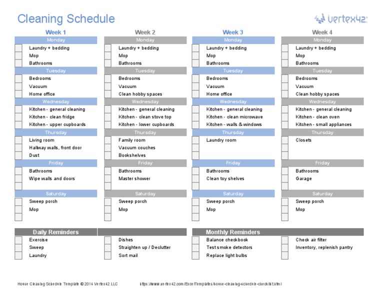 House Cleaning Schedule | PDF | Kitchen | Bedroom