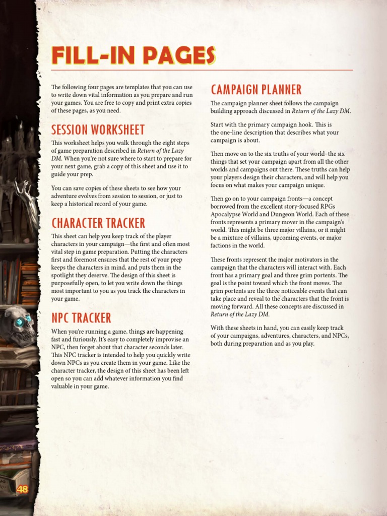 Lazy DM Workbook Fill-In Pages | PDF | Role Playing Games | Leisure