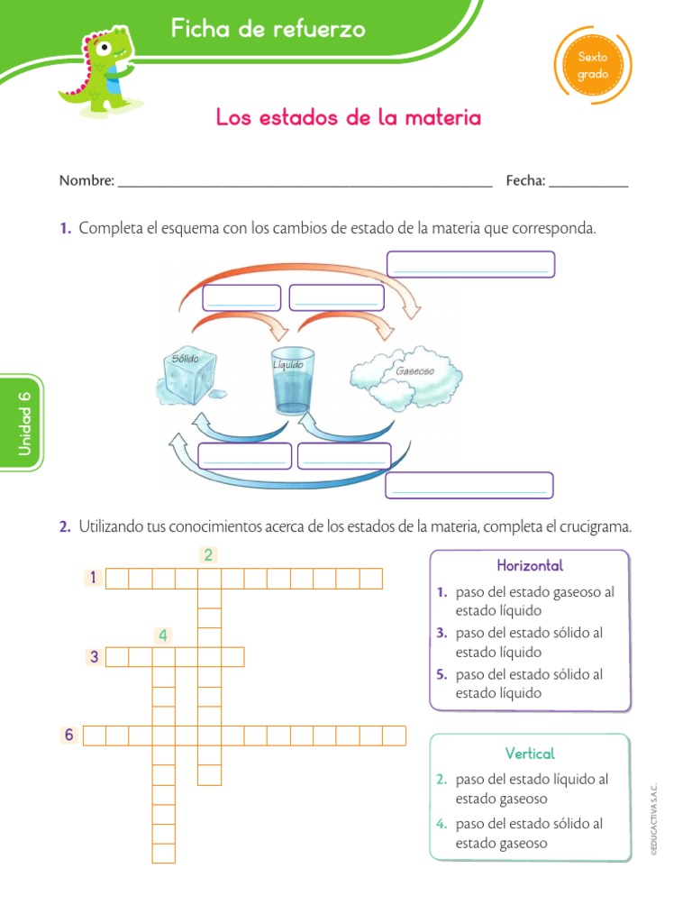 Hoja De Trabajo Sobre Cambios En La Materia