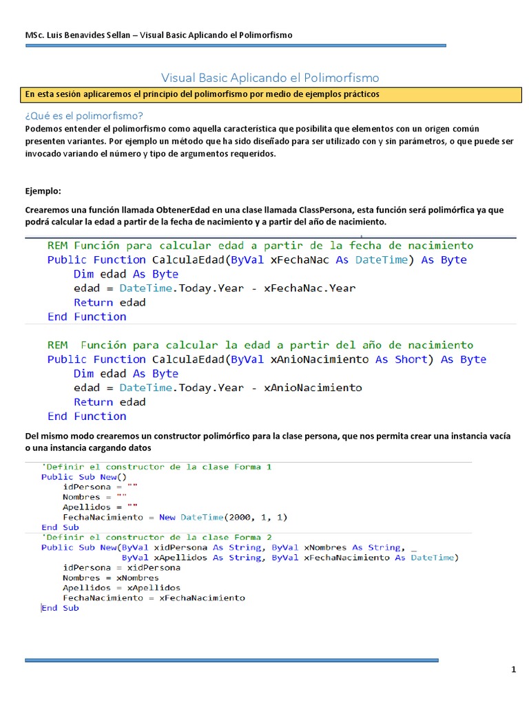 Polimorfismo en Visual Basic: Ejemplos Prácticos | PDF