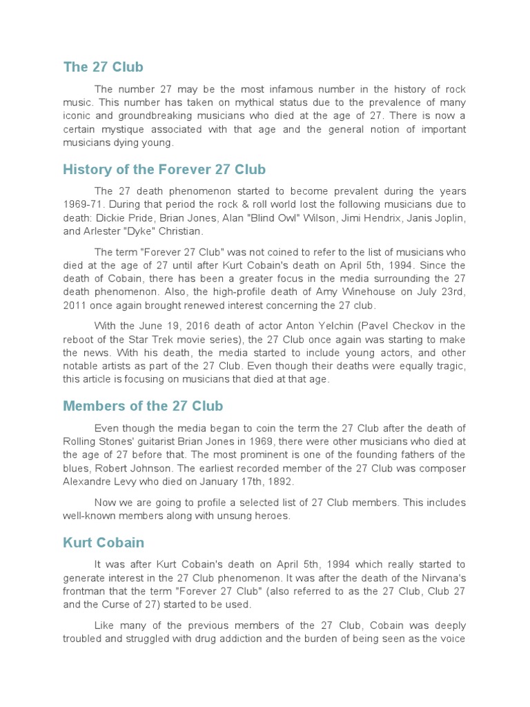 The Myth of the 27 Club Musicians | PDF | The Rolling Stones ...