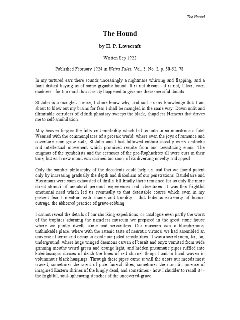 The Hound: by H. P. Lovecraft | PDF | Young Adult